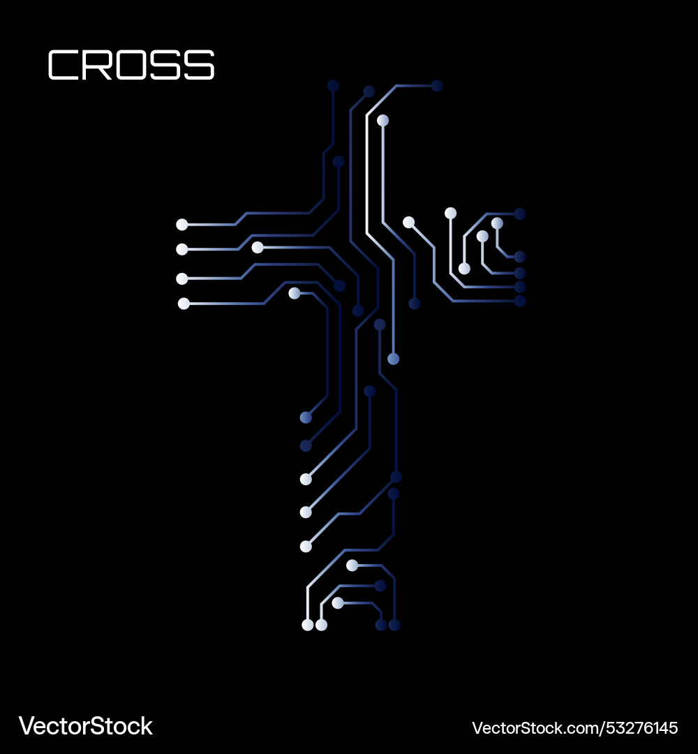 Cross circuit board christian symbol Royalty Free Vector