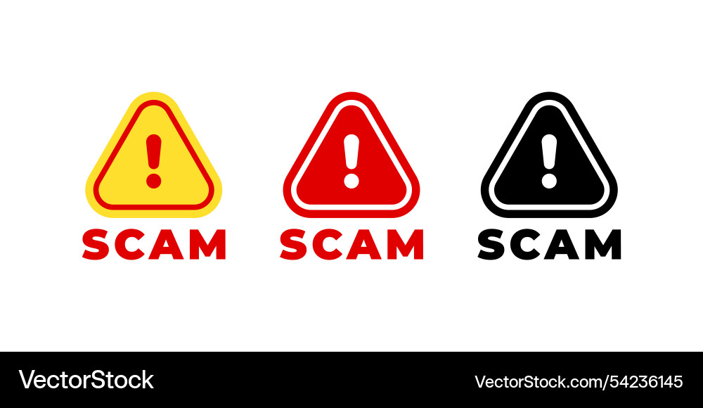 Scam alert signs warning badges Royalty Free Vector Image