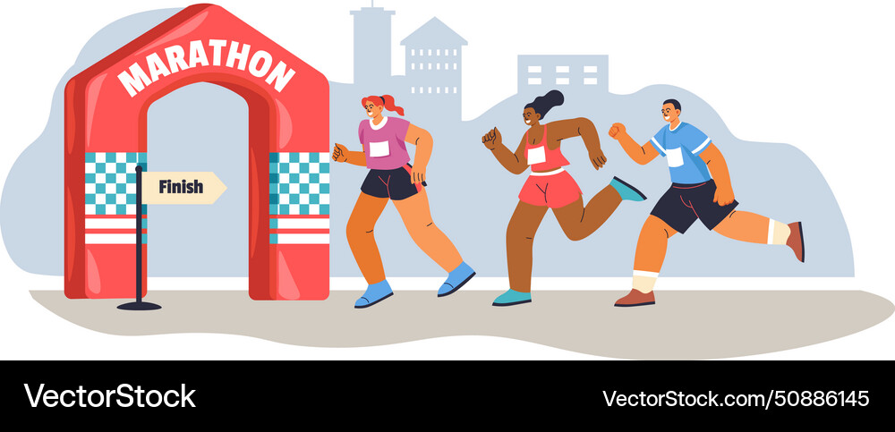 Urban marathon race completion Royalty Free Vector Image