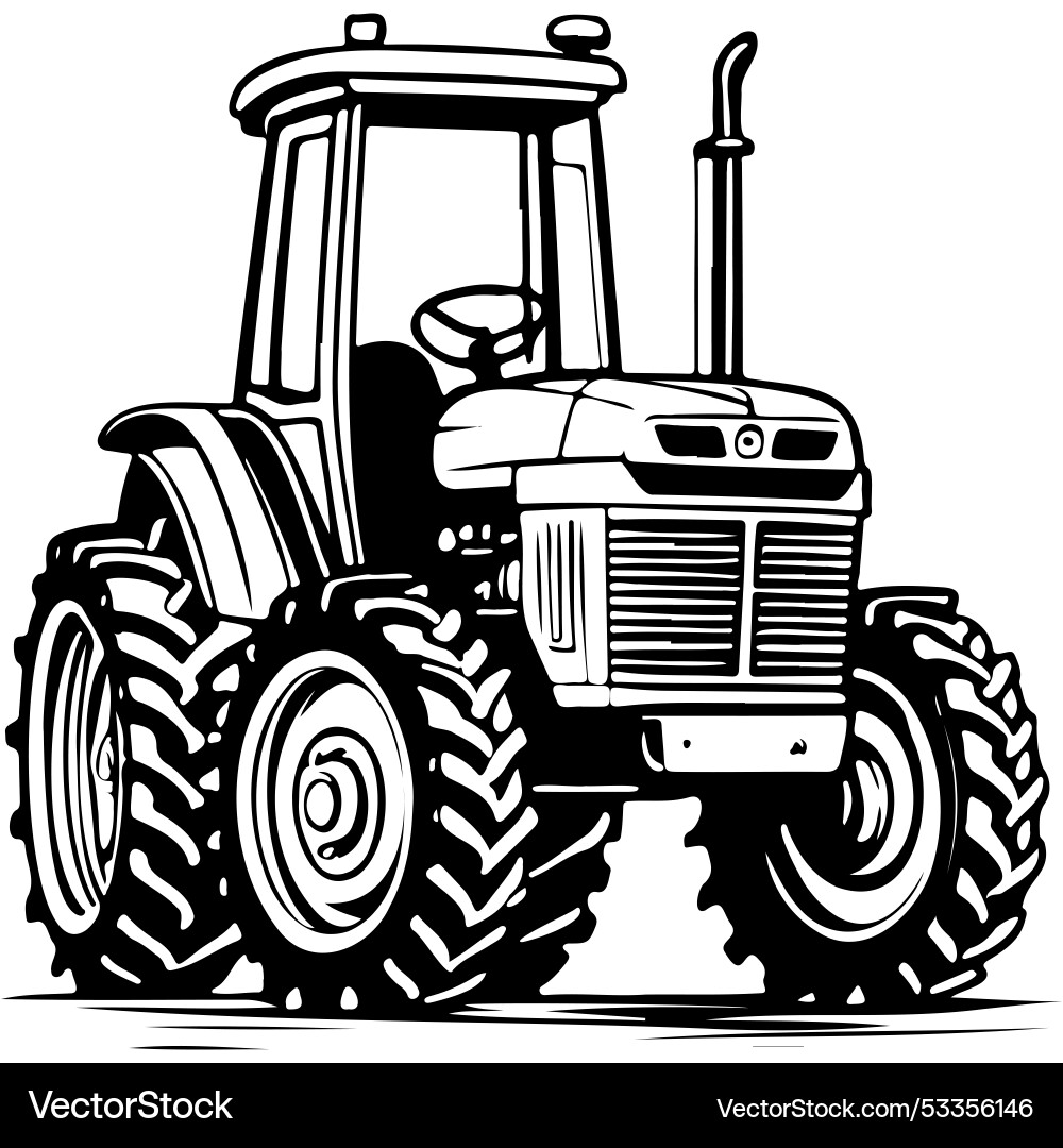 Drawing cartoon tractor ink hand drawn line Vector Image