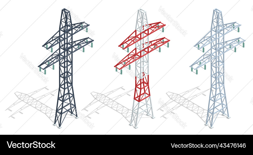 Isometric high voltage transmission lines Vector Image