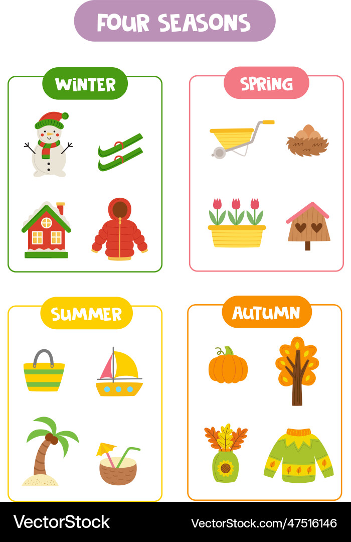 Learning four seasons for kids colorful Royalty Free Vector