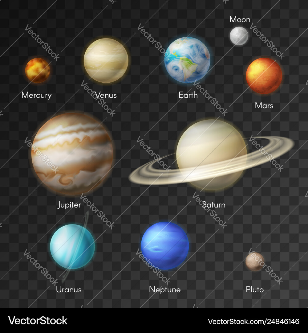 Solar system planets galaxy icons Royalty Free Vector Image