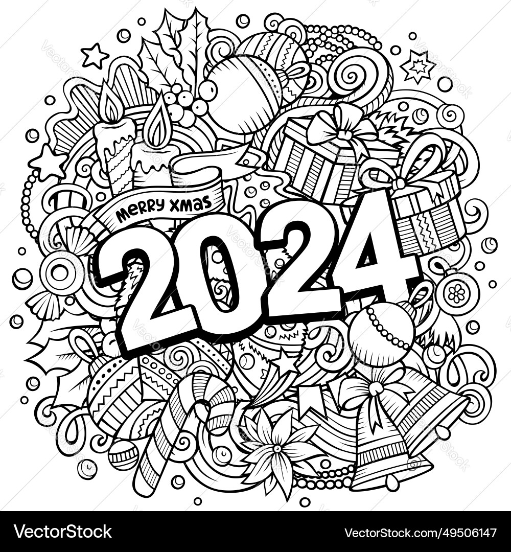 2024 doodles new year objects and elements poster Vector Image