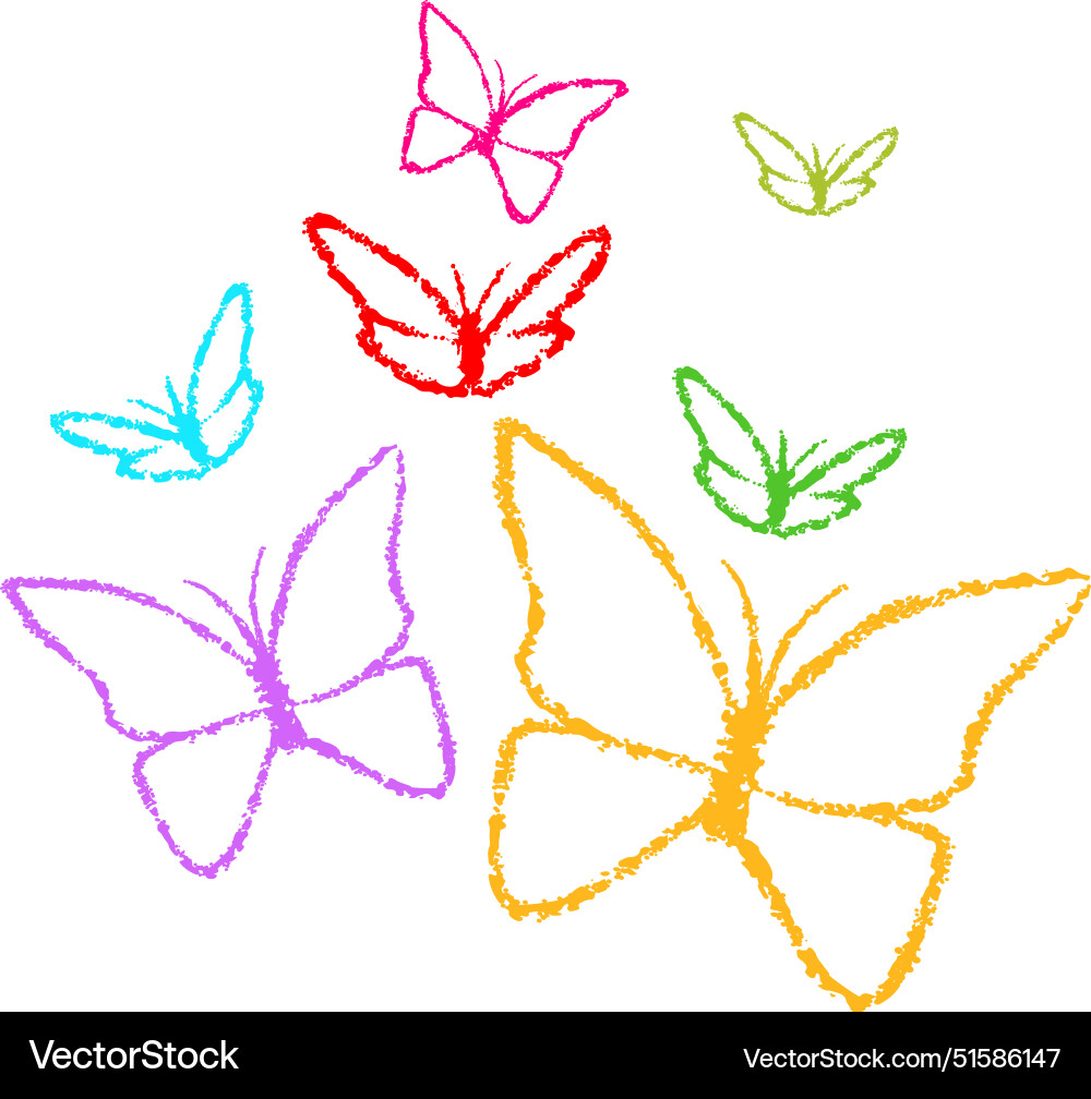 Butterfly colorful crayon pencil drawing Vector Image
