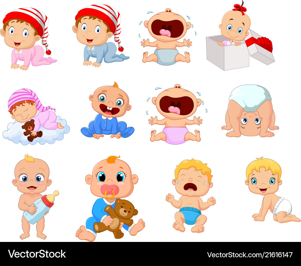 Cartoon babies in different expressions Royalty Free Vector