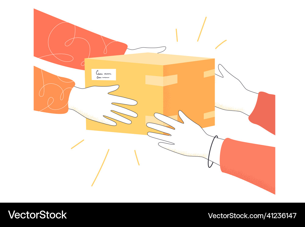 Object in carton box passed from delivers hands Vector Image
