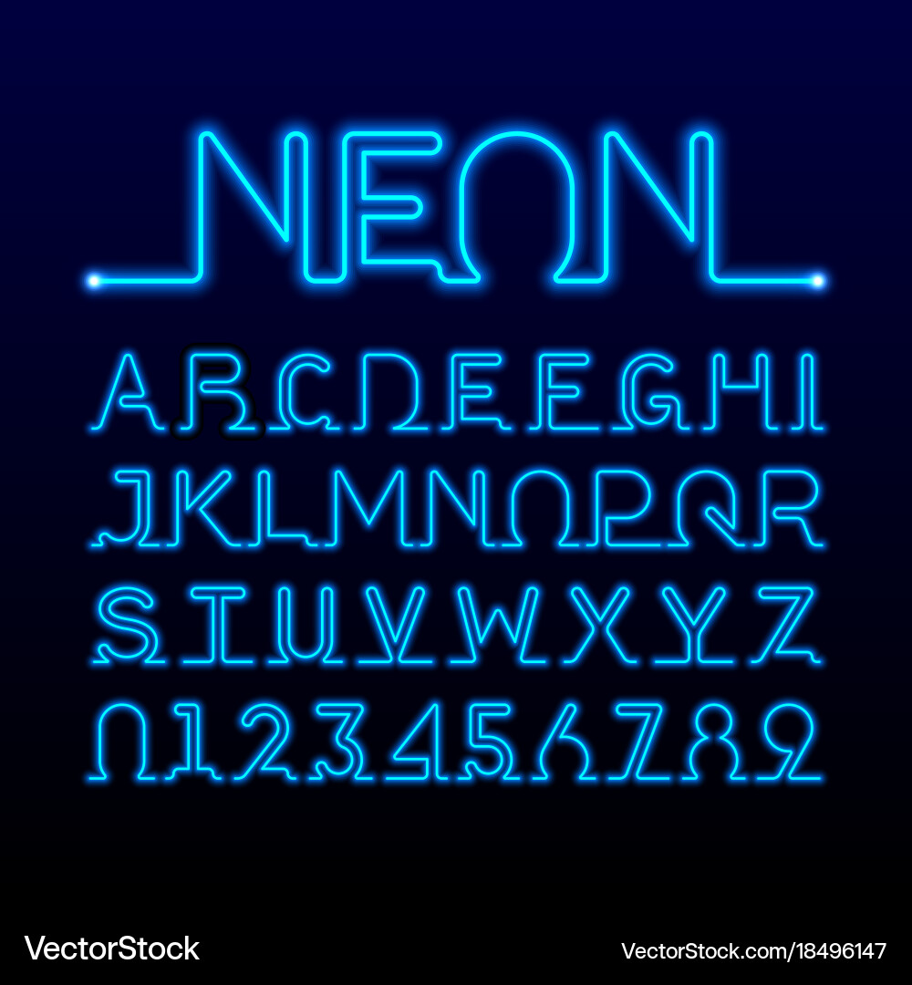 One thin line neon tube font Royalty Free Vector Image