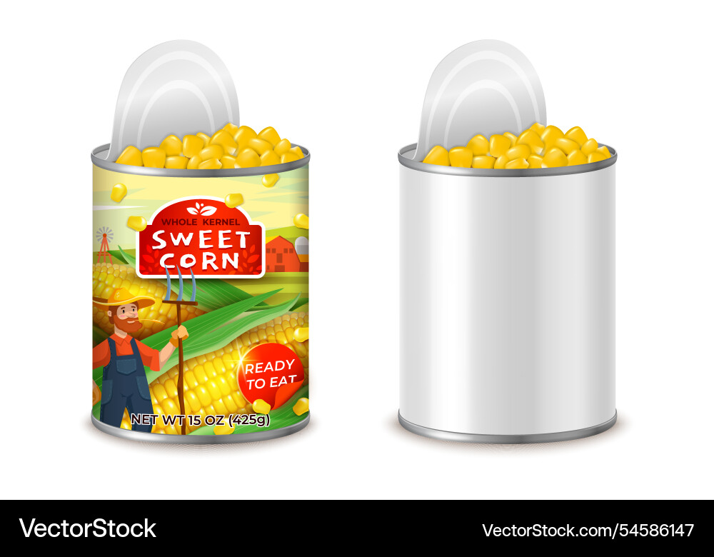 Realistic detailed 3d organic canned corn set Vector Image