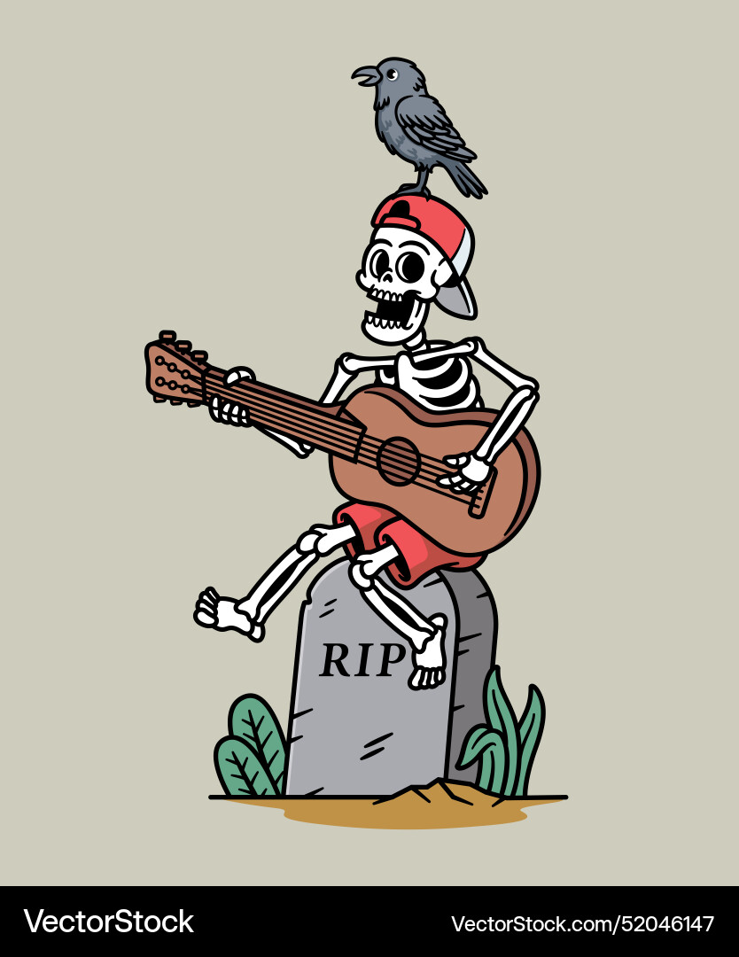 Skull playing guitar in cemetery Royalty Free Vector Image