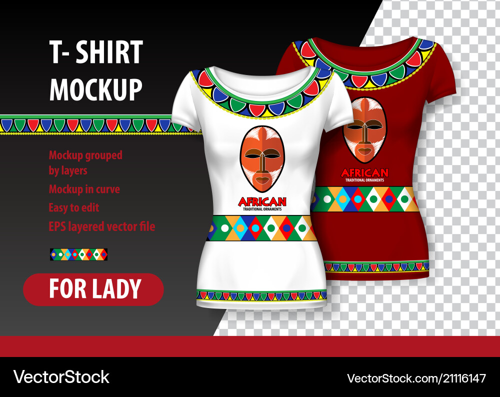 T-shirt mockup with african patterns and mask Vector Image