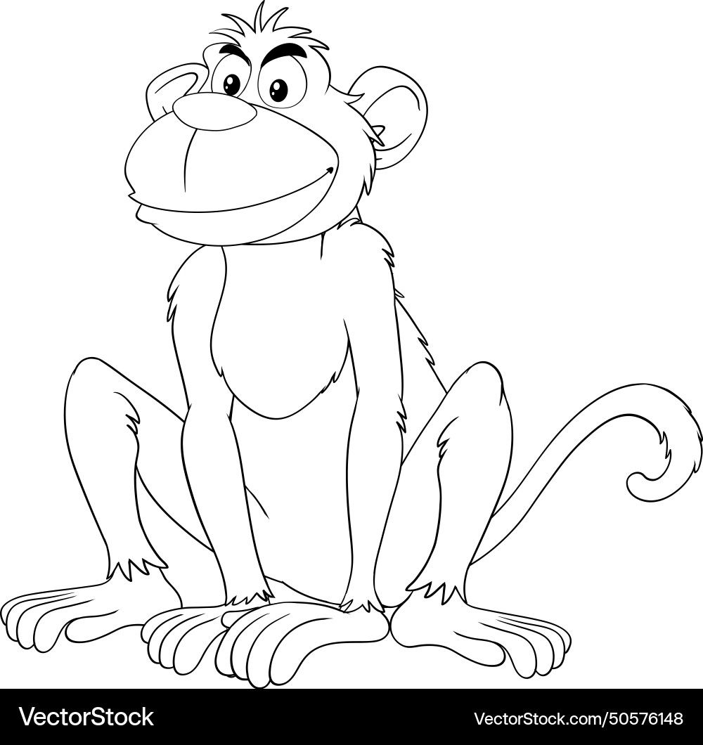 Black and white drawing of a happy monkey Vector Image
