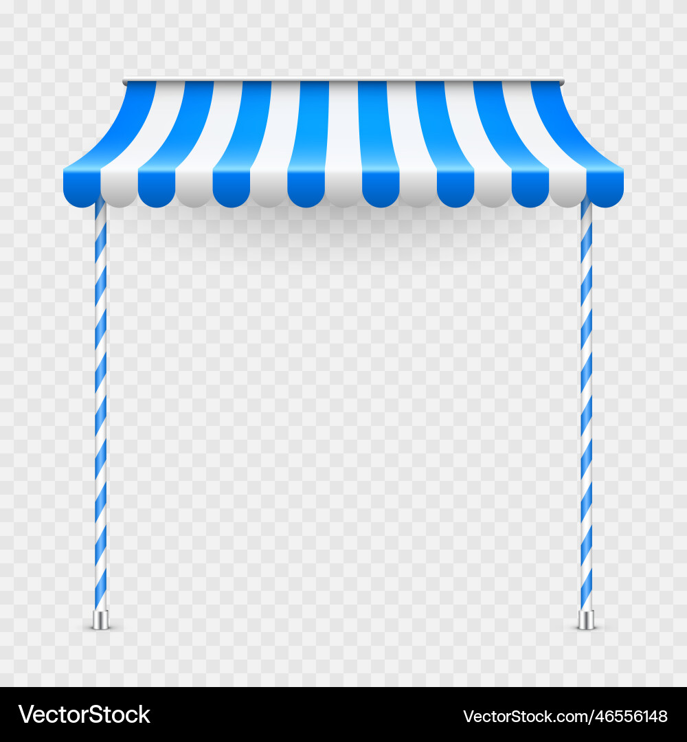 Blue shop sunshade with stand holders realistic Vector Image