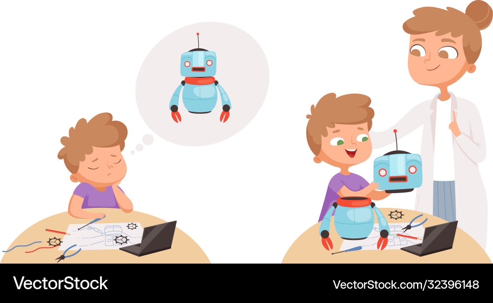 Boy need help little guy sad child studying Vector Image