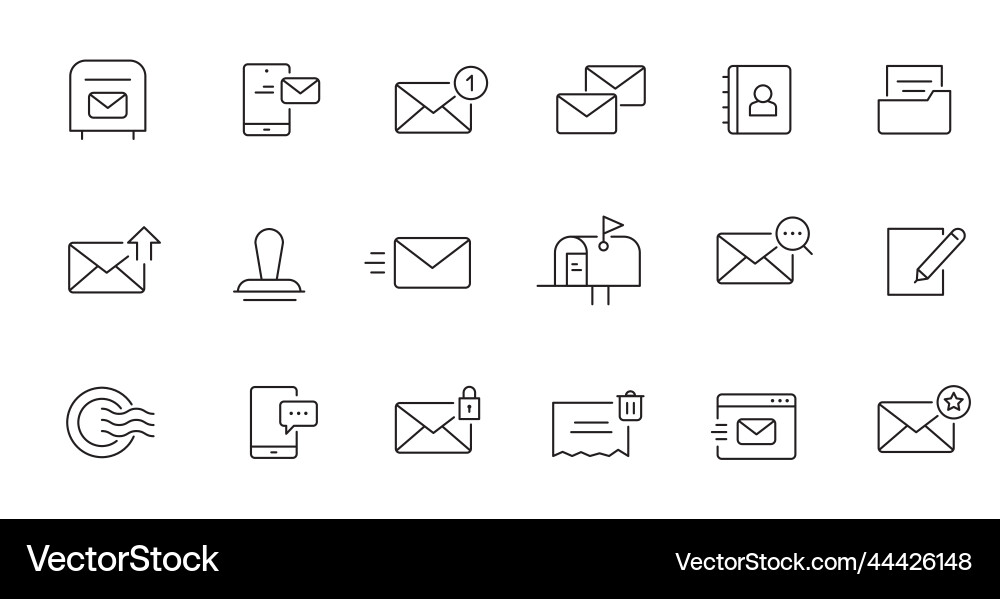 Email line icon set letter send mail contact Vector Image