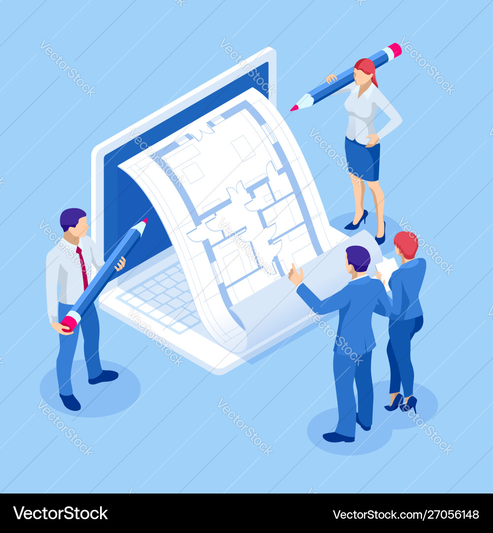 Isometric Architect Blueprint Project Royalty Free Vector
