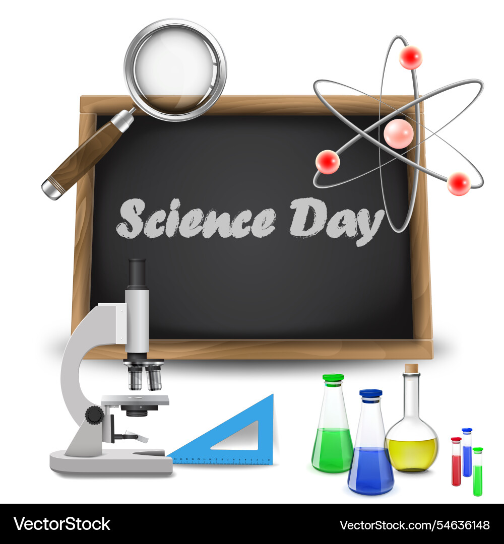 Science Day Chalkboard with Lab Elements Vector Image