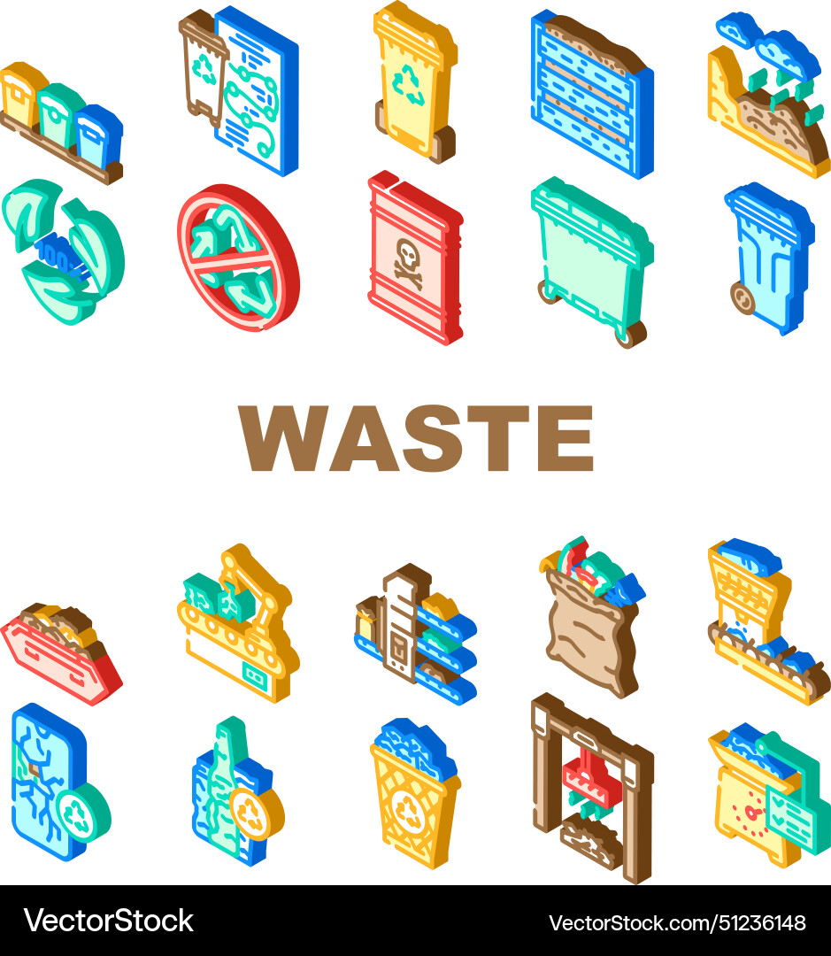 Waste sorting garbage plastic icons set Royalty Free Vector