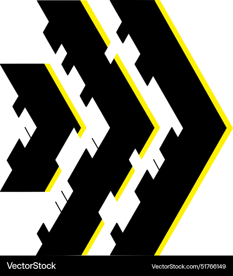 Black yellow right arrow from three triangles Vector Image