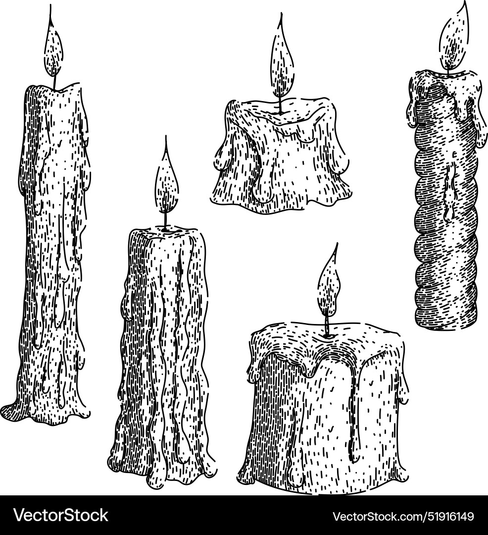 Candle set sketch hand drawn Royalty Free Vector Image