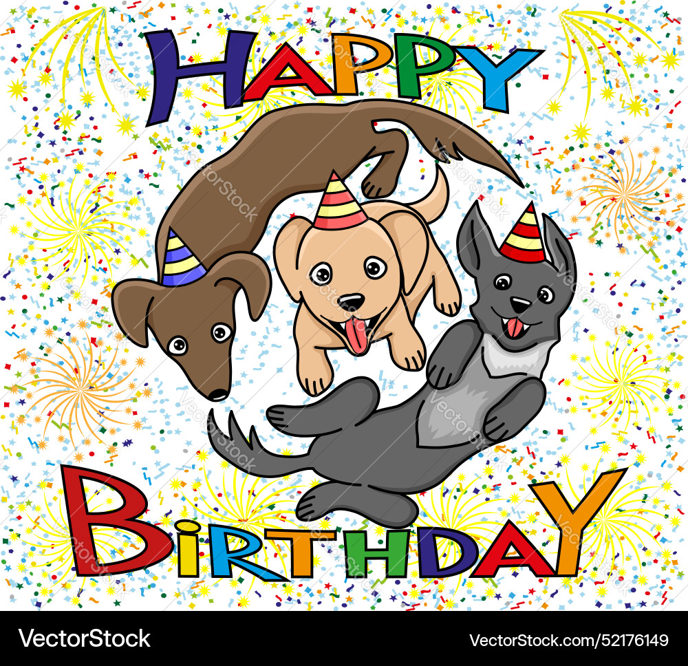 Cute dogs and happy birthday greetings Royalty Free Vector