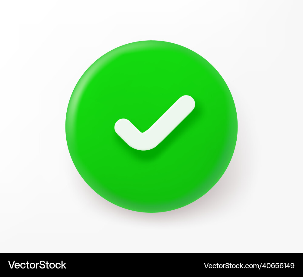 Green button with checkmark 3d style Royalty Free Vector