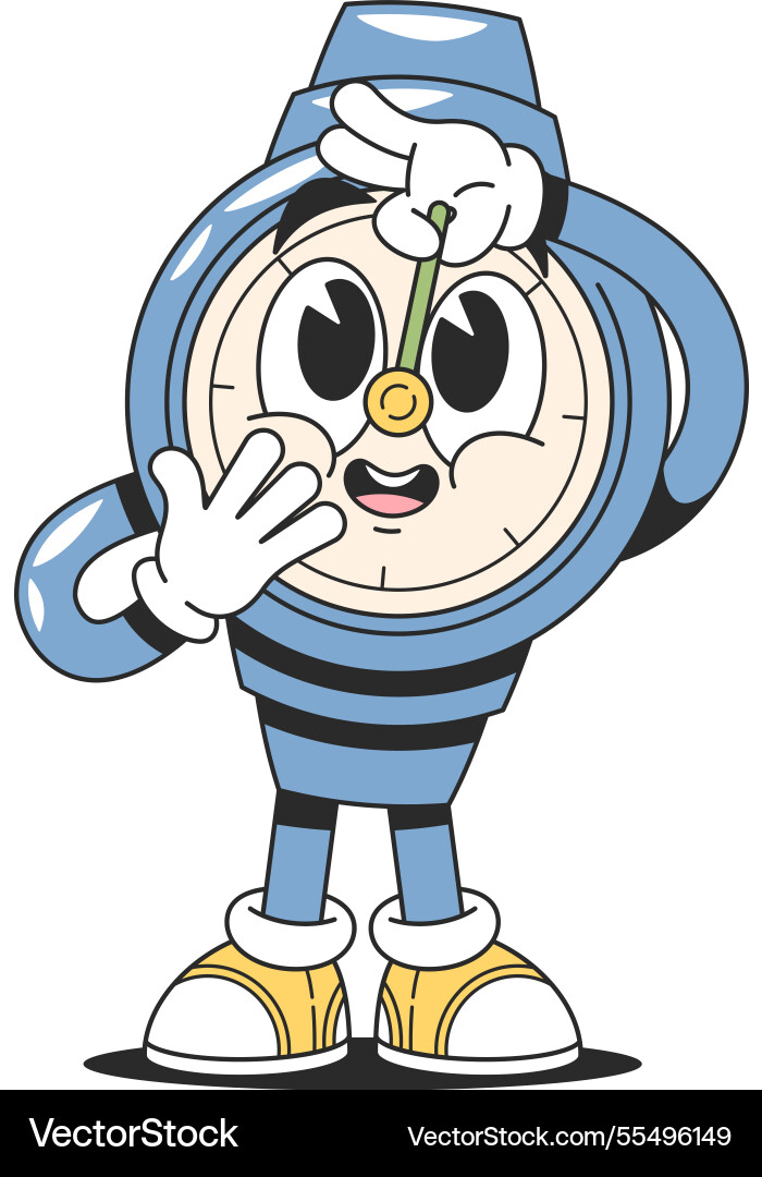 Groovy clock stopwatch surprised character Vector Image