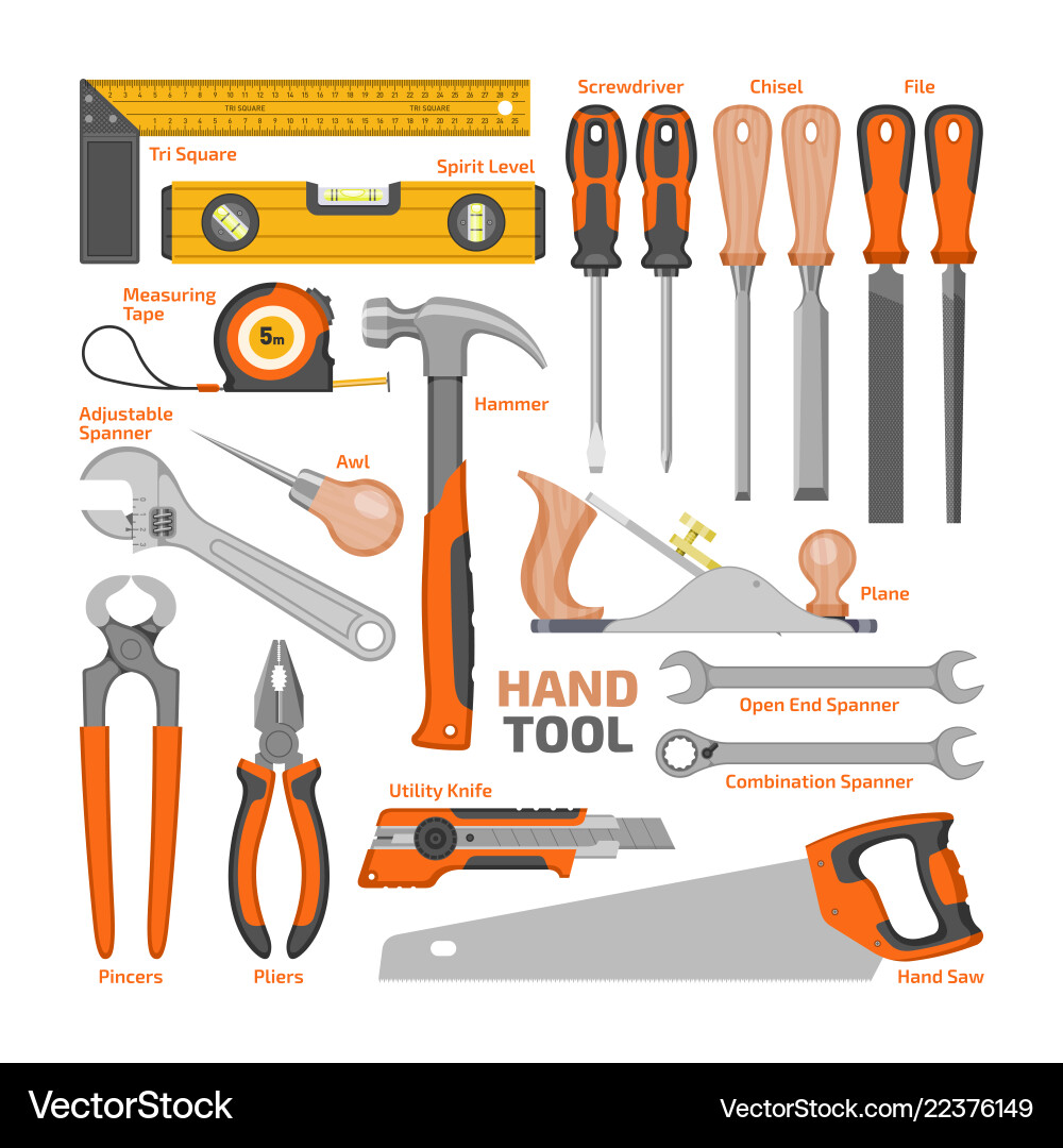 Hand tool construction handtools hammer Royalty Free Vector