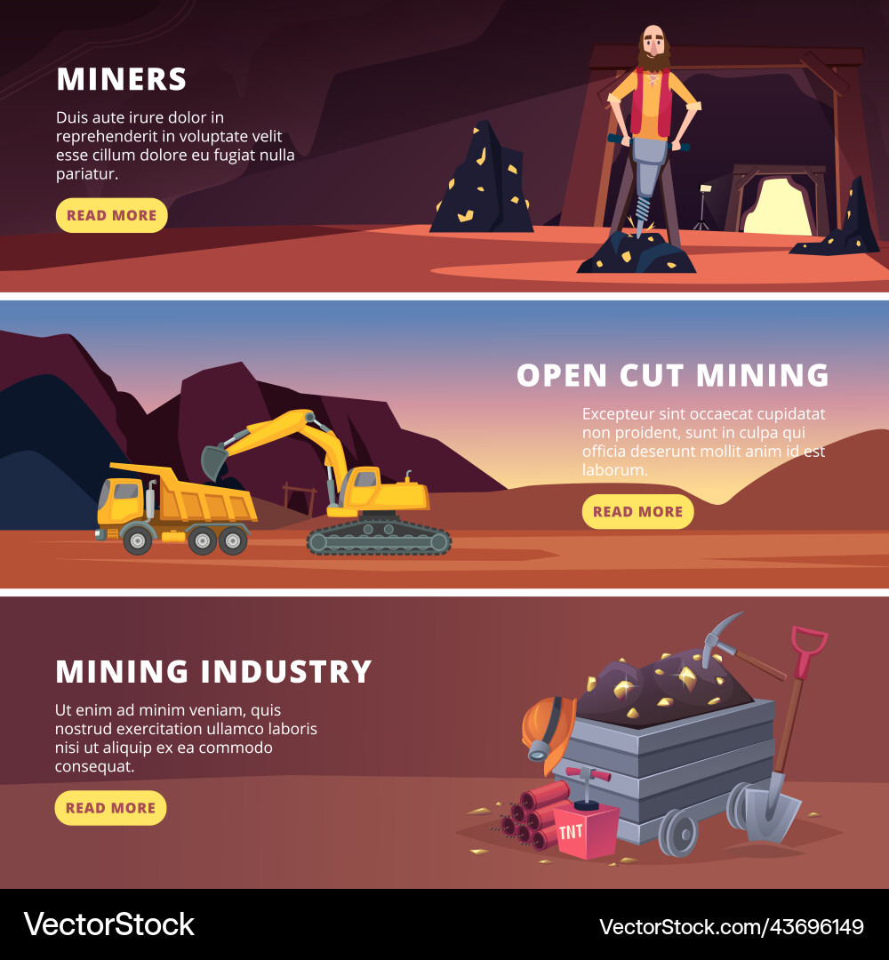 Mining banners natural resource production Vector Image