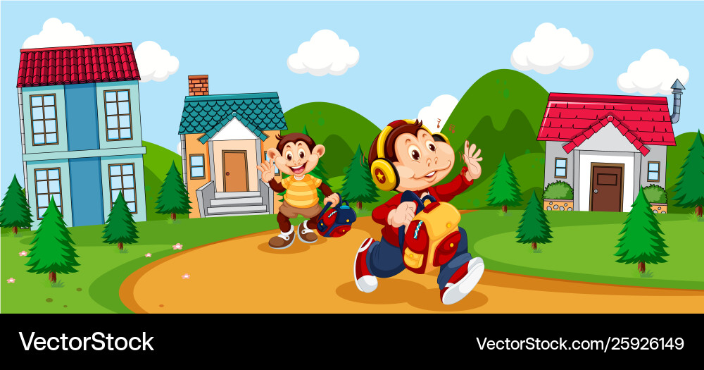 Monkey cartoon going to school Royalty Free Vector Image