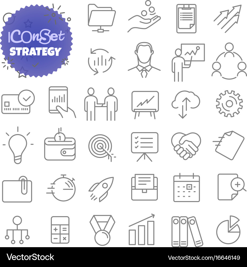 Outline icon set pictogram strategy Royalty Free Vector