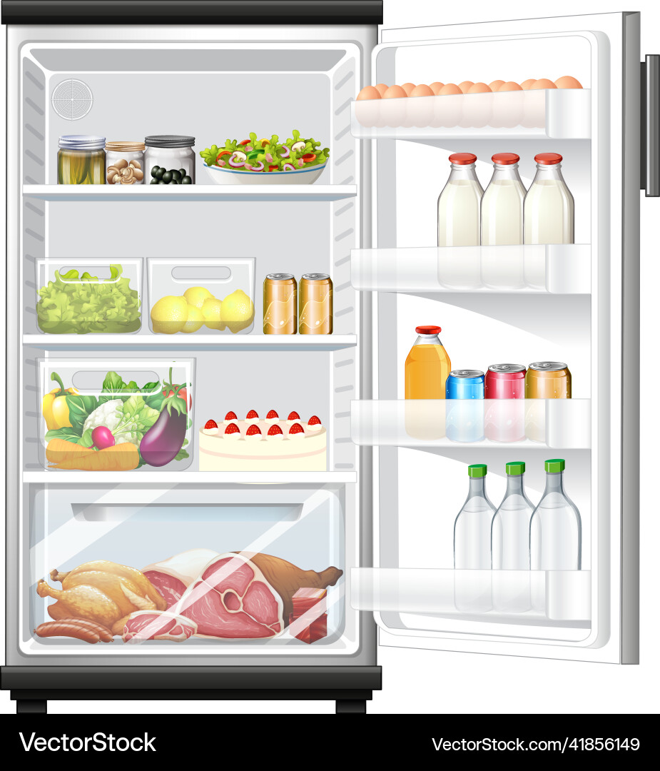 Refrigerator with lots of food Royalty Free Vector Image