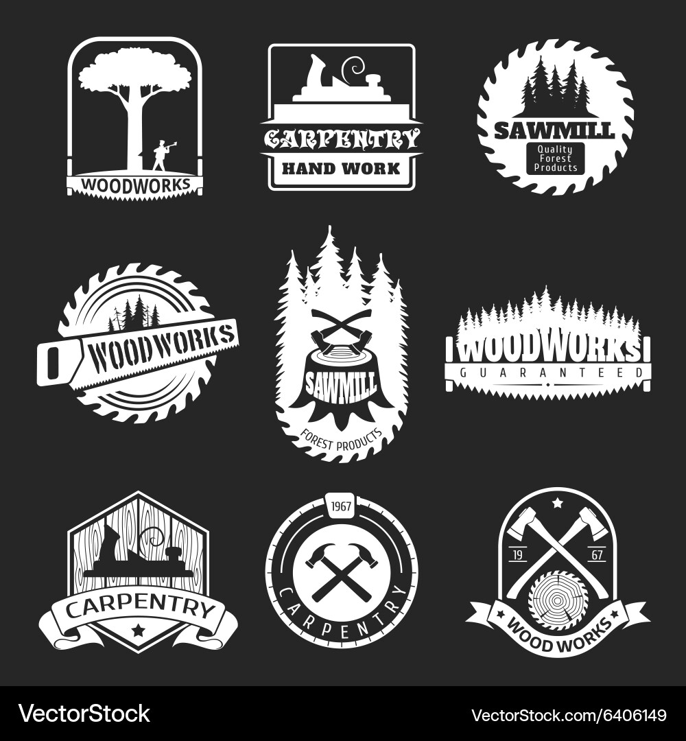 Retro Woodworking & Timber Logo Set Royalty Free Vector