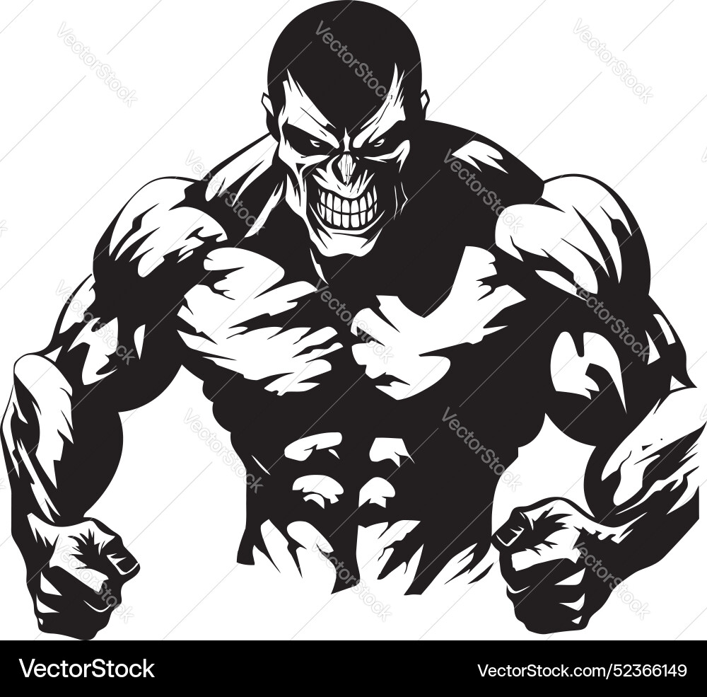 Risen muscle zombie black iconic emblem Royalty Free Vector