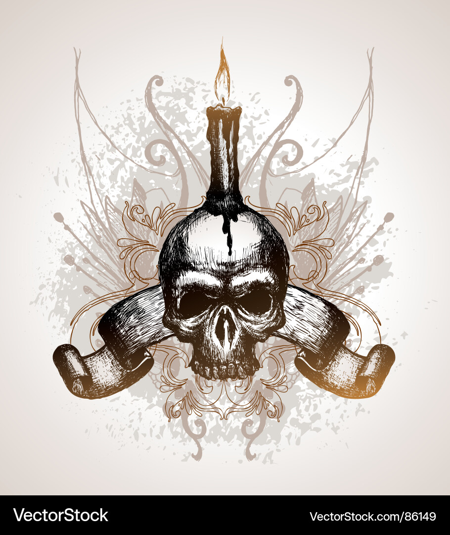 Skull scroll and candle Royalty Free Vector Image