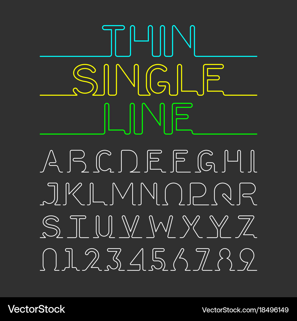 Thin single line font one continuous modern Vector Image