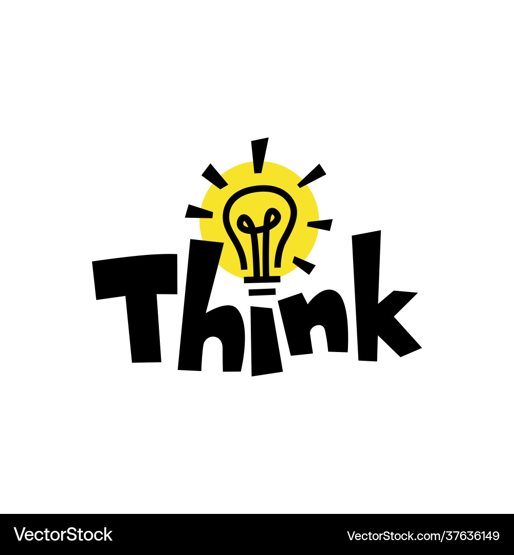 Think word mark bulb lamp idea smart quote logo Vector Image