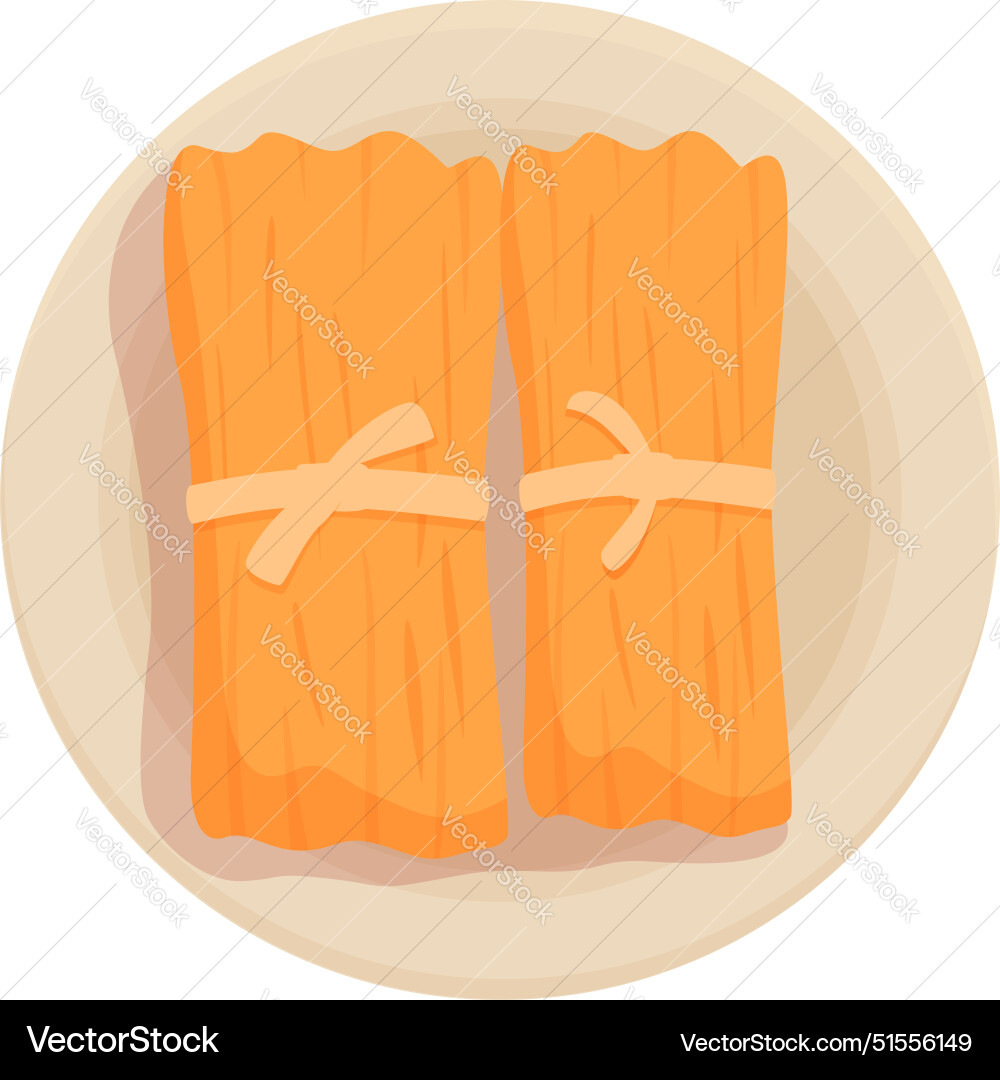 Two tamales are tied with string and laying Vector Image