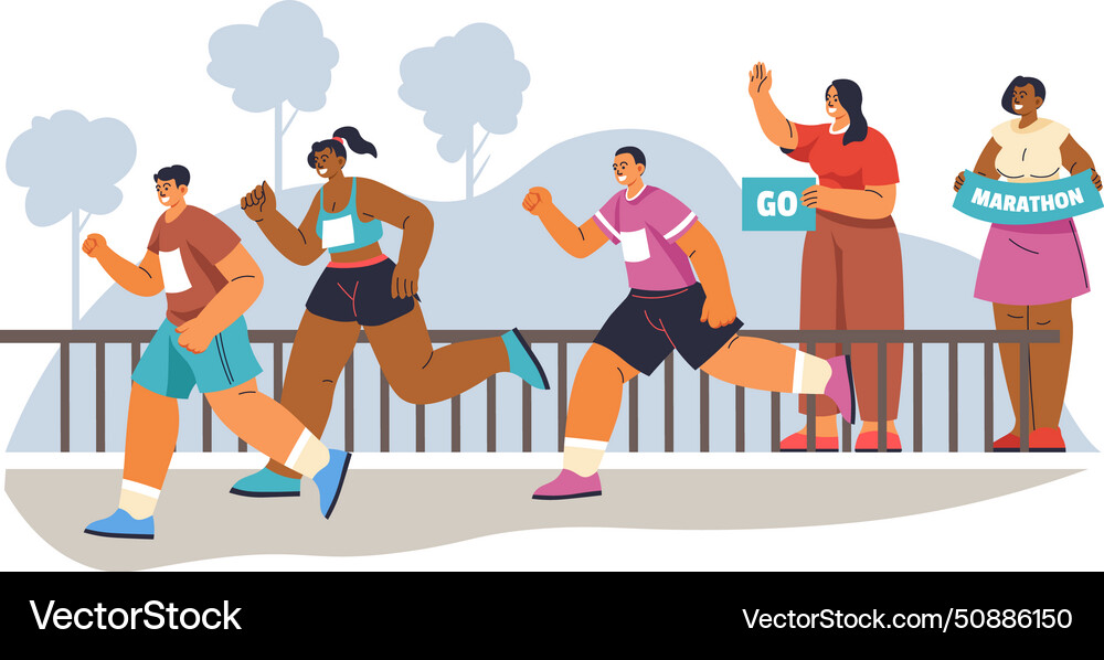 Diverse runners marathon challenge Royalty Free Vector Image