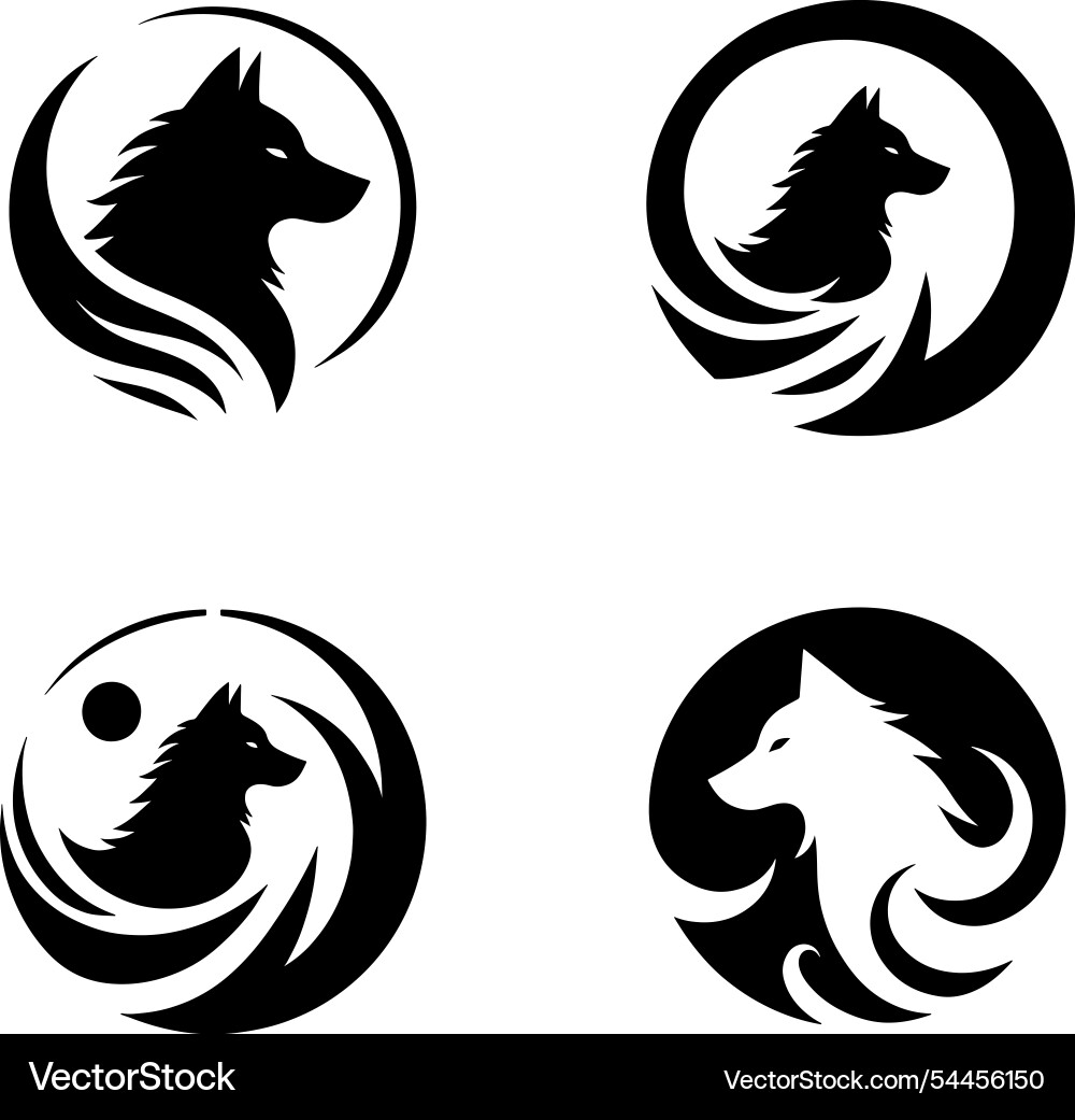 Four wolf head logos Royalty Free Vector Image