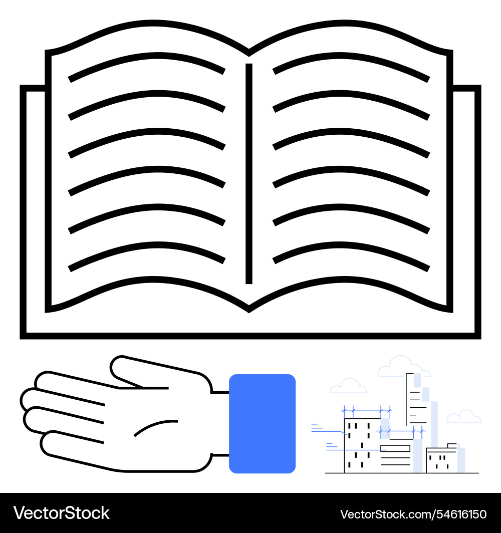 Open book hand and cityscape representing Vector Image