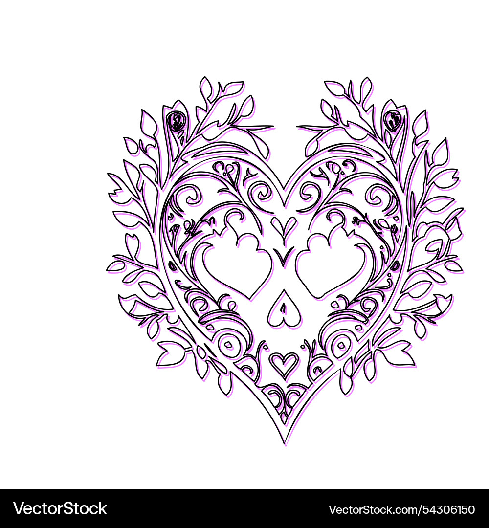 Ornate skull inside a heart tattoo design Vector Image