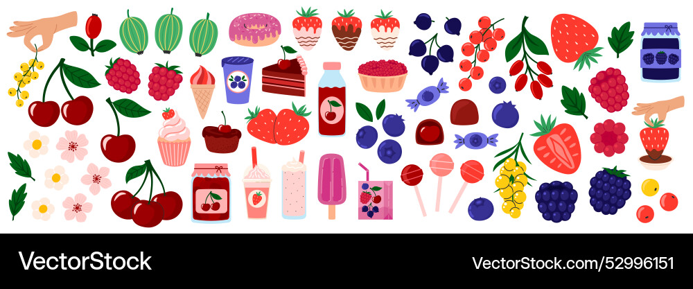 Berries set summer refreshing drinks sweets Vector Image