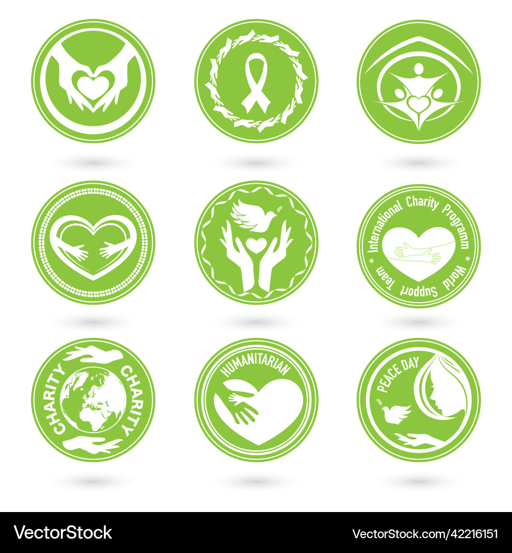 Charity green support labels set Royalty Free Vector Image