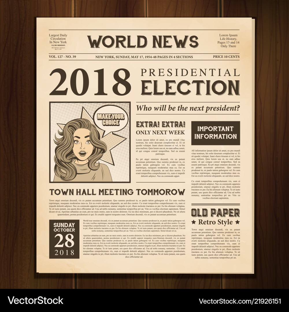 Newspaper page realistic vintage Royalty Free Vector Image
