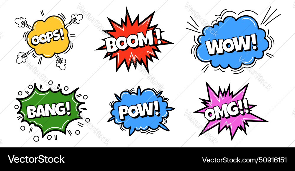 Pow comic bubble collection sound dialogue speech Vector Image