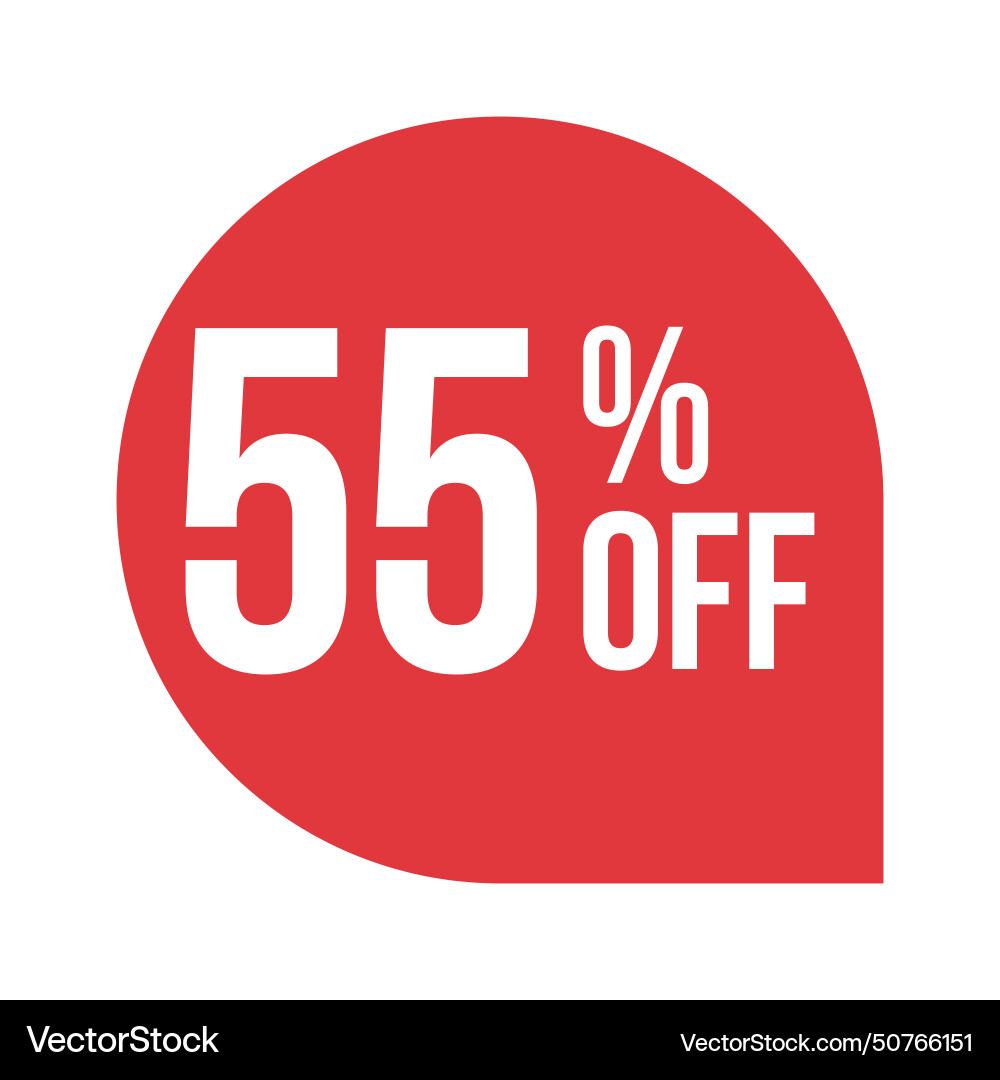 Red 55 percent discount label on white background Vector Image