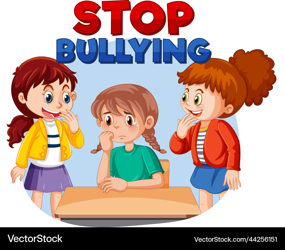 Stop bullying text with cartoon character Vector Image