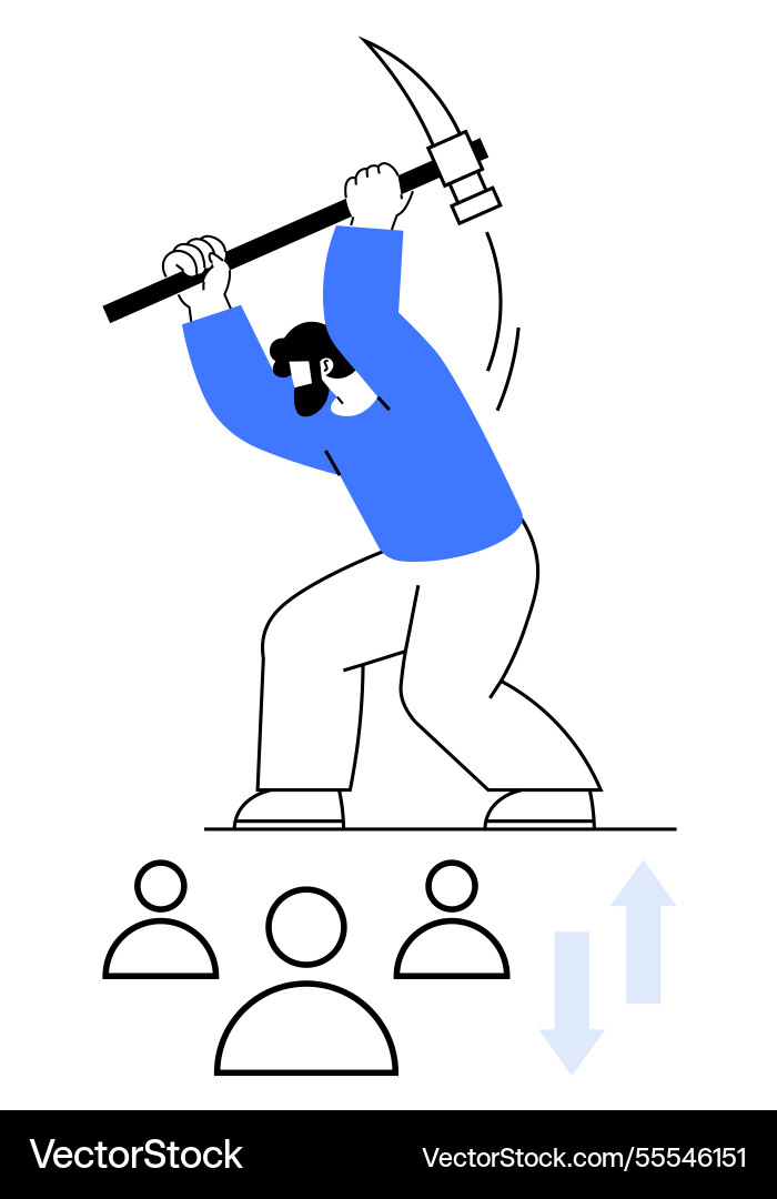 Worker with pickaxe breaking ground above Vector Image