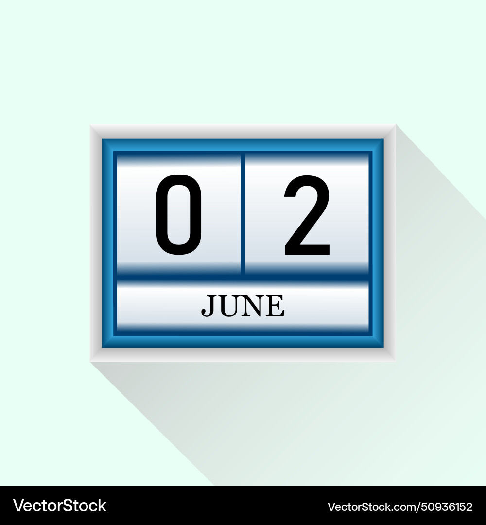 2 june flat daily calendar icon Royalty Free Vector Image